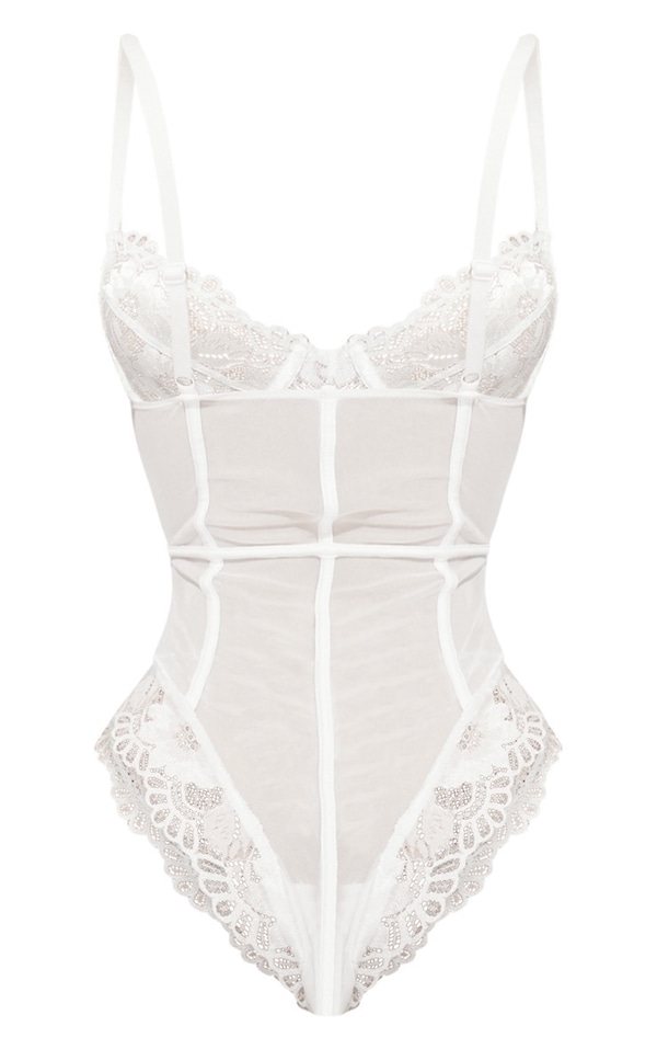 White Underwired Cage Detail Lace Body | PrettyLittleThing IRE