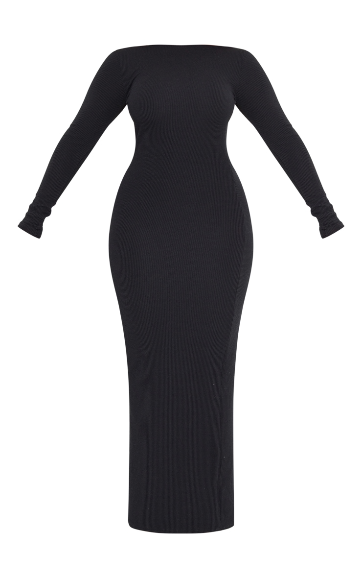 Shape Black Crinkle Rib Low Back Maxi Dress Prettylittlething Sa