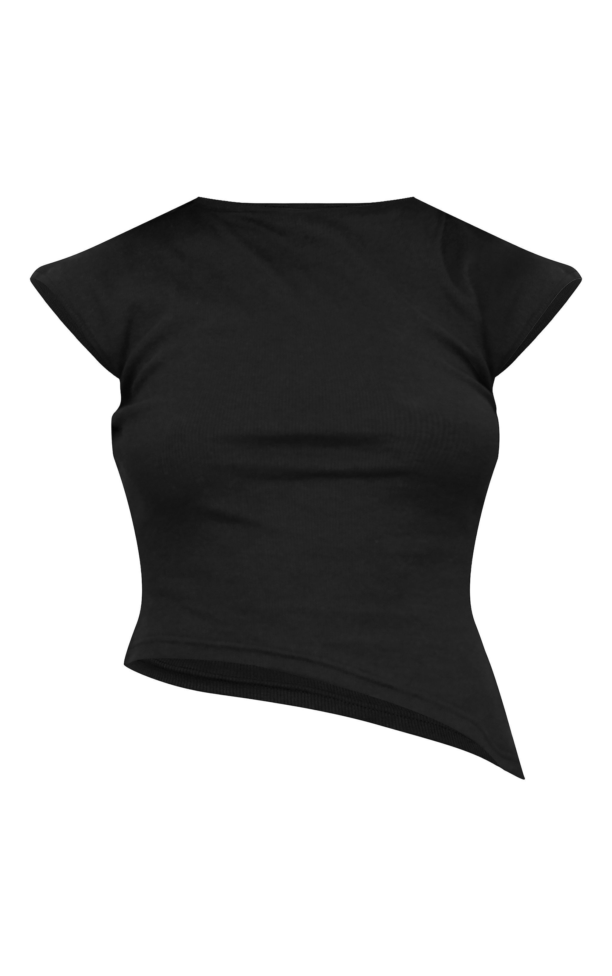 Black Ribbed Knitted Asymmetric Long Top | Tops | PrettyLittleThing