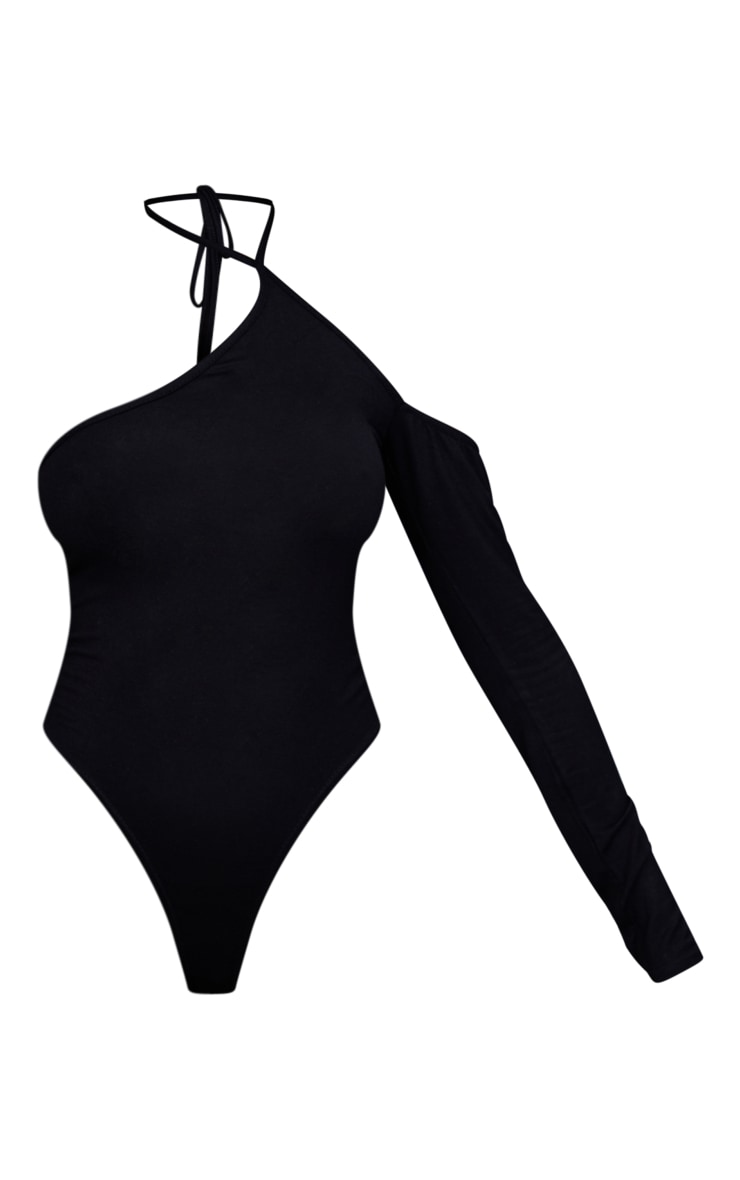 Black Jersey One Shoulder Halter Bodysuit | Tops | PLT
