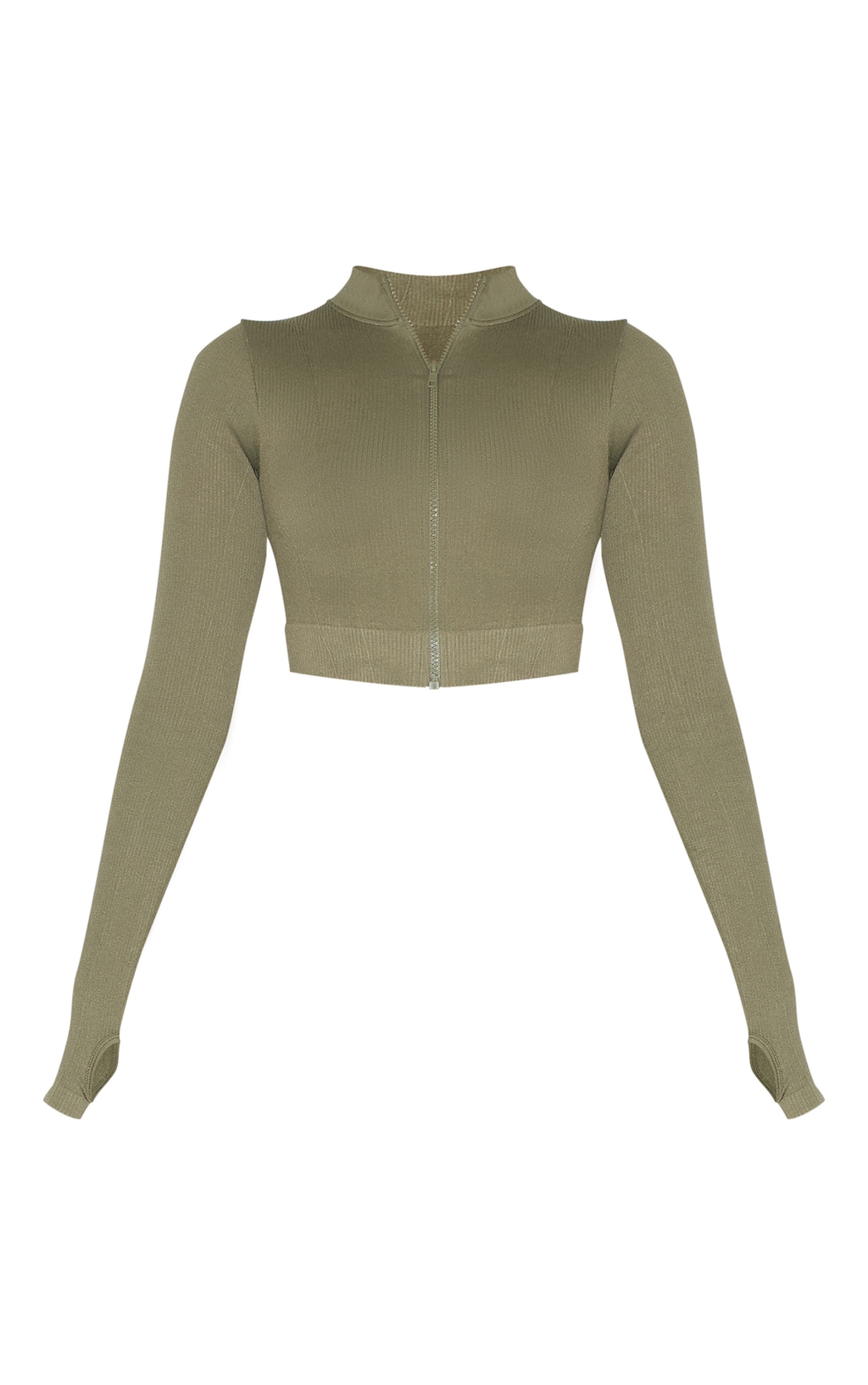Olive Seamless Seam Detail Cropped Sports Jacket | Athleisure | PLT IRE