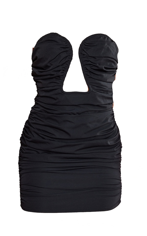 Black Plunge Wired Bust Ruched Bodycon Dress | PrettyLittleThing USA