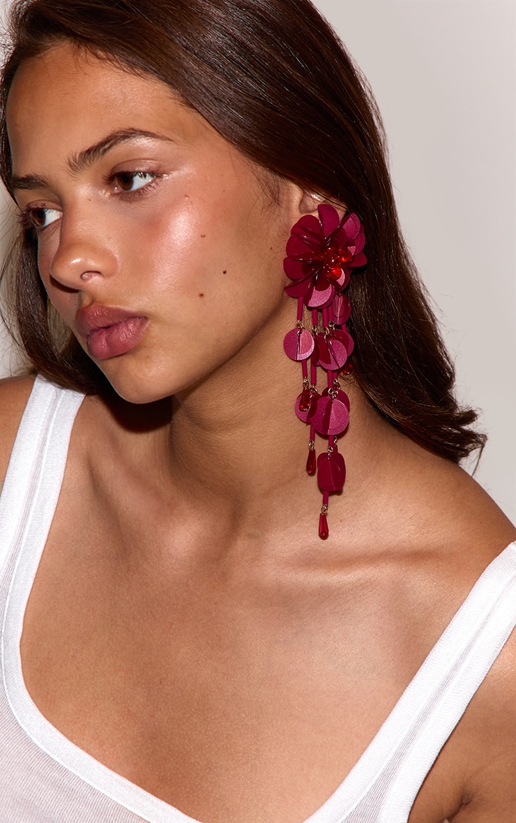 Bright Red Statement Floral Drape Earrings | Accessories ...