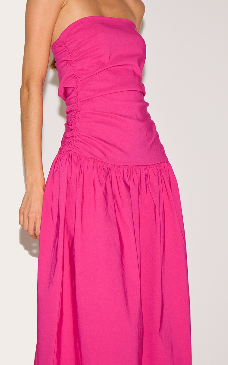 Robe Bustier Longue Tissée Stretch Fuchsia Froncée | Robes | PLT FR