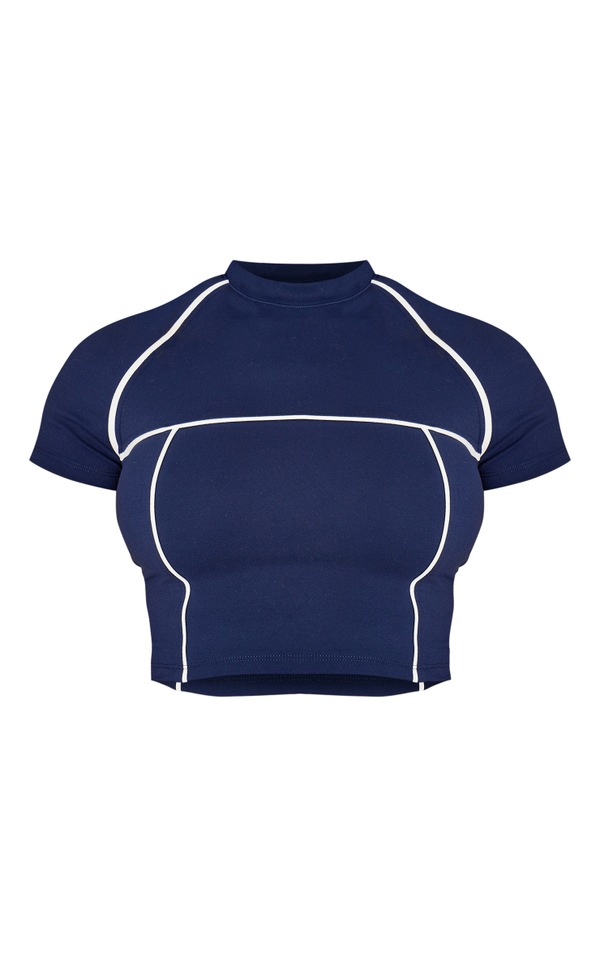 Navy Contour Sculpt Contrast Binding Longline Tee | Tops | PLT