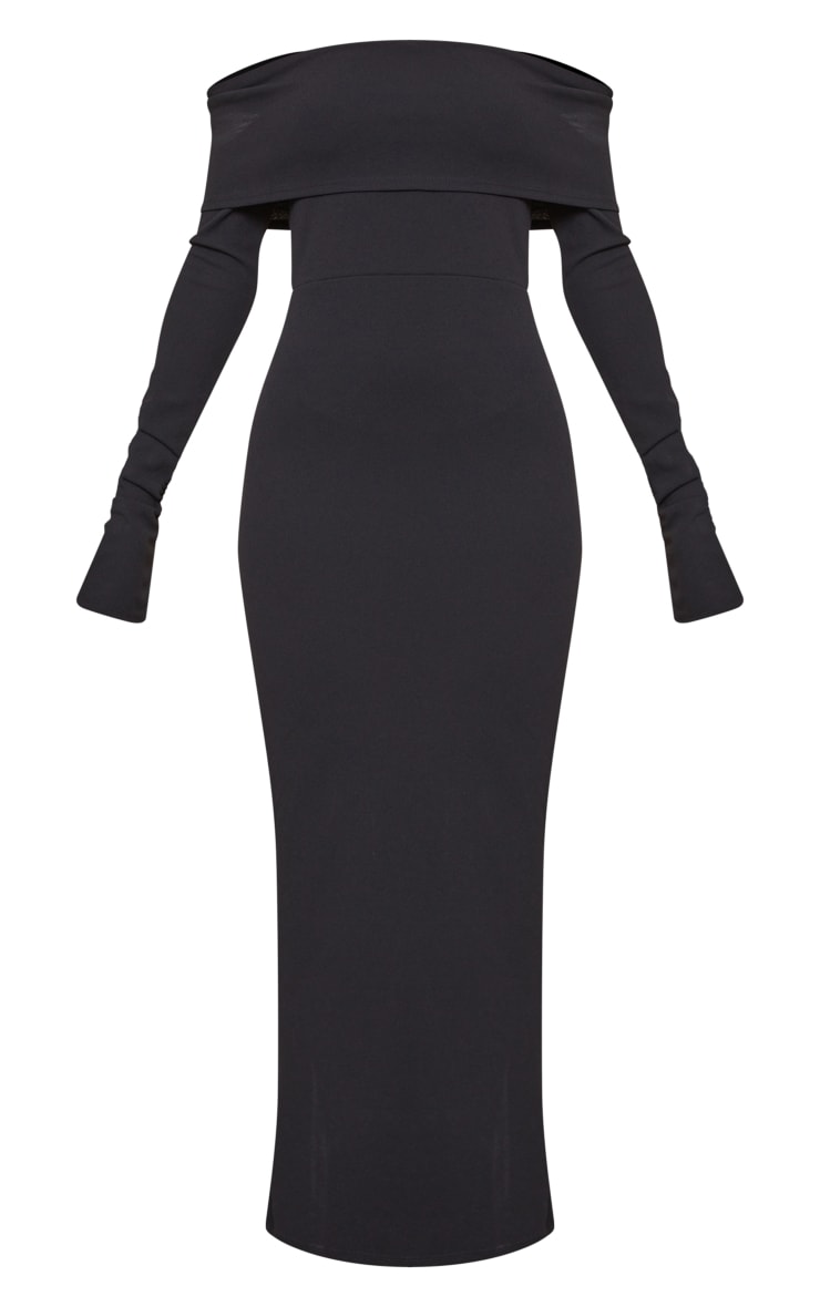 Black Fold Detail Ruched Sleeve Maxi Dress | Dresses | PrettyLittleThing CA