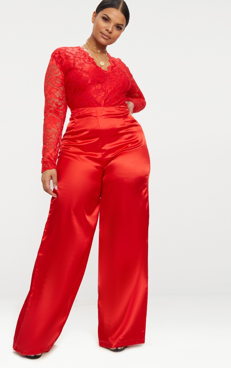 Plus Red Plunge Lace Bodysuit Plus Size Prettylittlething Usa