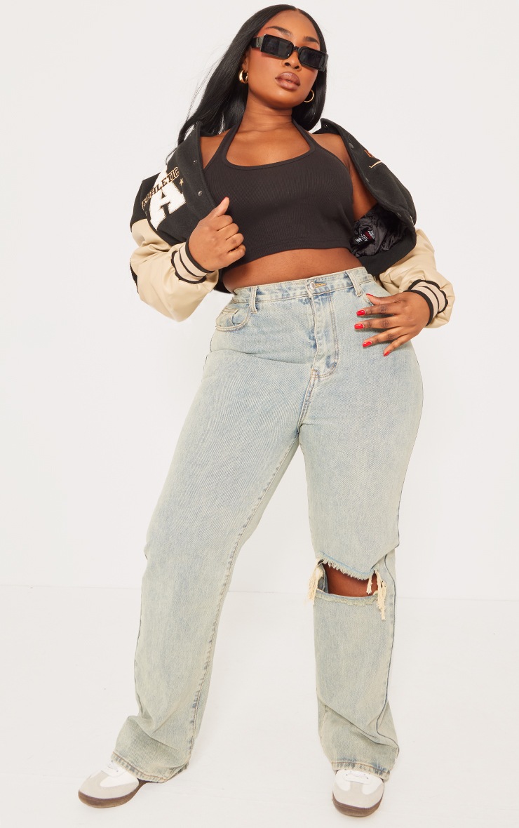 Plus Black Basic Rib Scoop Neck Halter Top | Plus Size ...