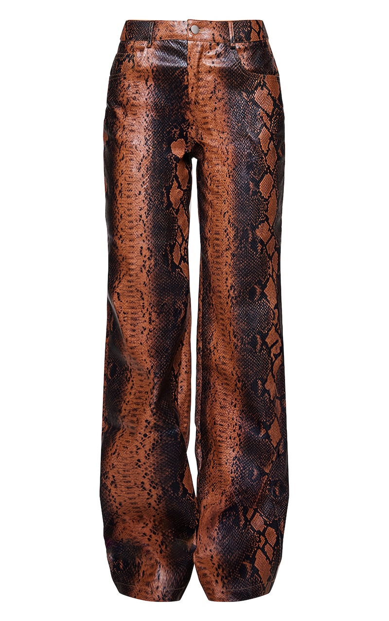 Brown Faux Snakeskin Pants | Bottoms | PrettyLittleThing USA