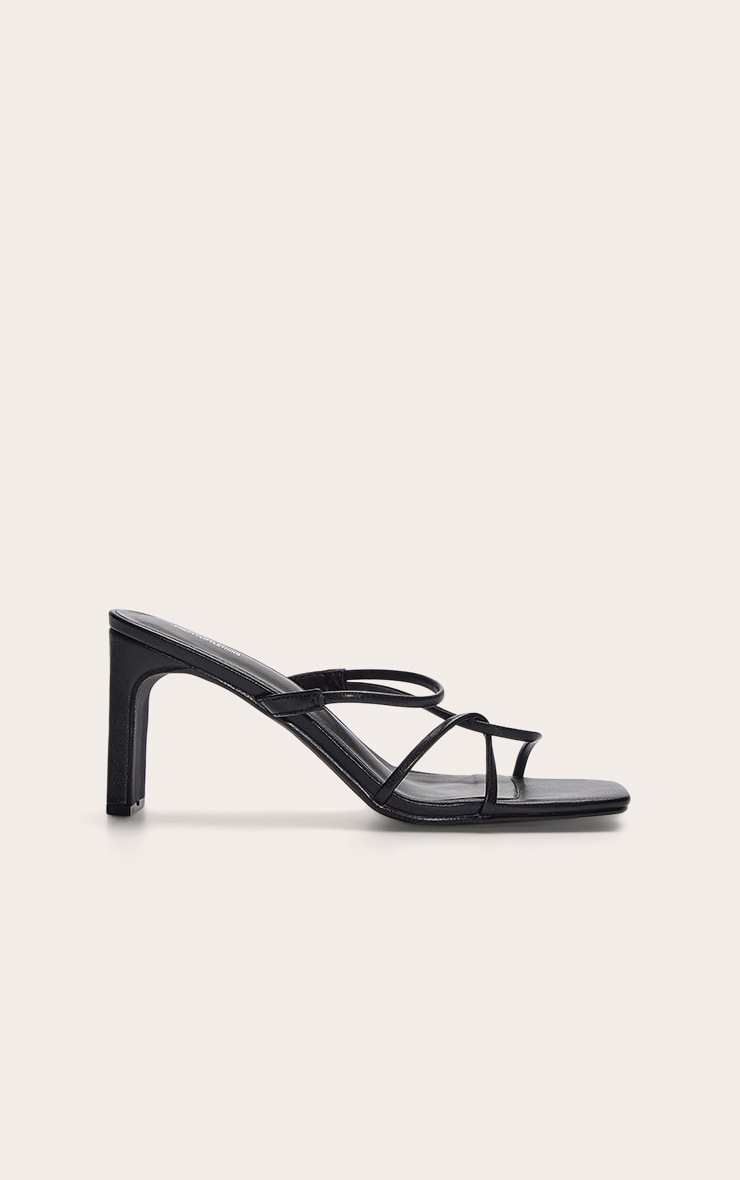 Black Pu Square Toe Thin Block High Heeled Mules | Footwear | PLT