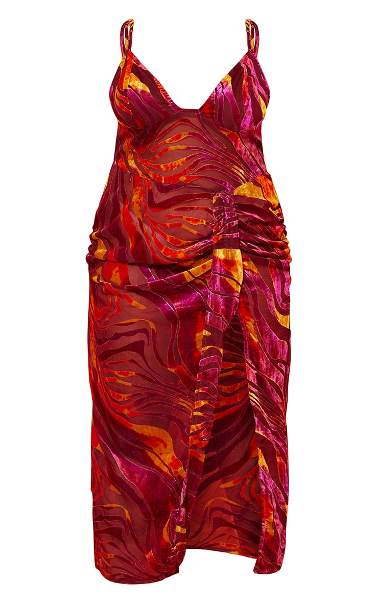 Plus Multi Abstract Devore Strappy Gathered Dress | Plus Size | PLT QA