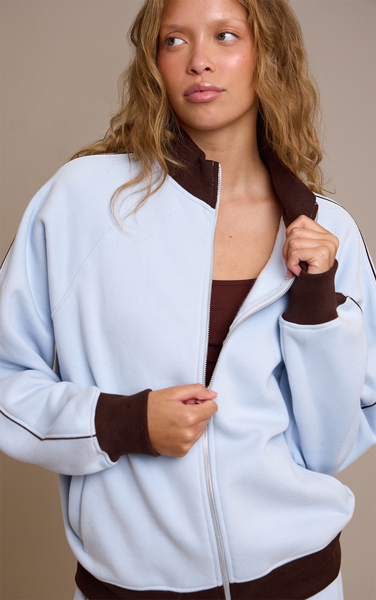 Blue Contrast Zip Up Funnel Neck Sweatshirt | Athleisure | PLT CA
