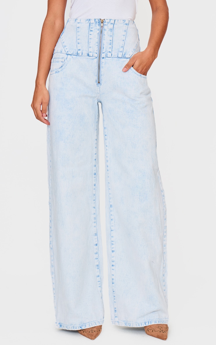 Light Blue Acid Wash Seam Corset Waist Jeans | Denim | PLT