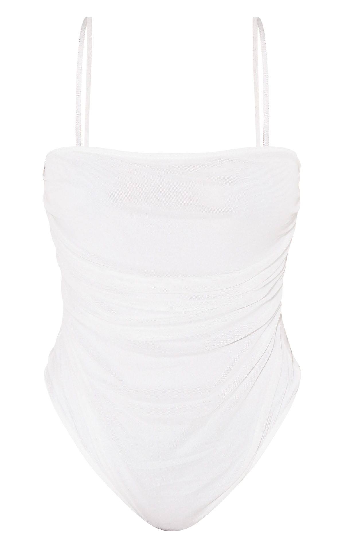 Shape White Mesh Ruched Detail Thong Bodysuit | Shape | PLT