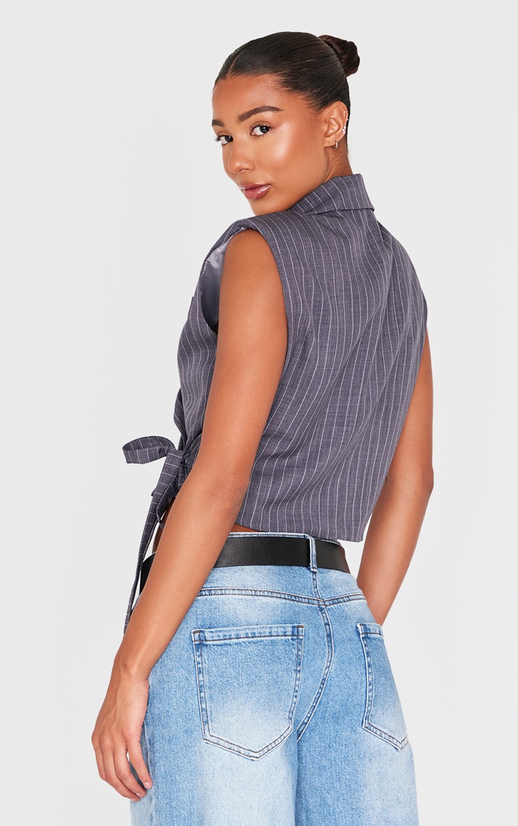 Charcoal Pinstripe Tie Boxy Vest | Tops | PrettyLittleThing UAE