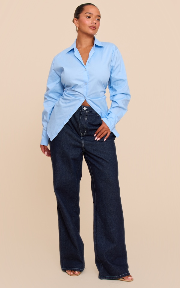 Shape Sky Blue Button Front Tie Back Shirt | Shape | PLT