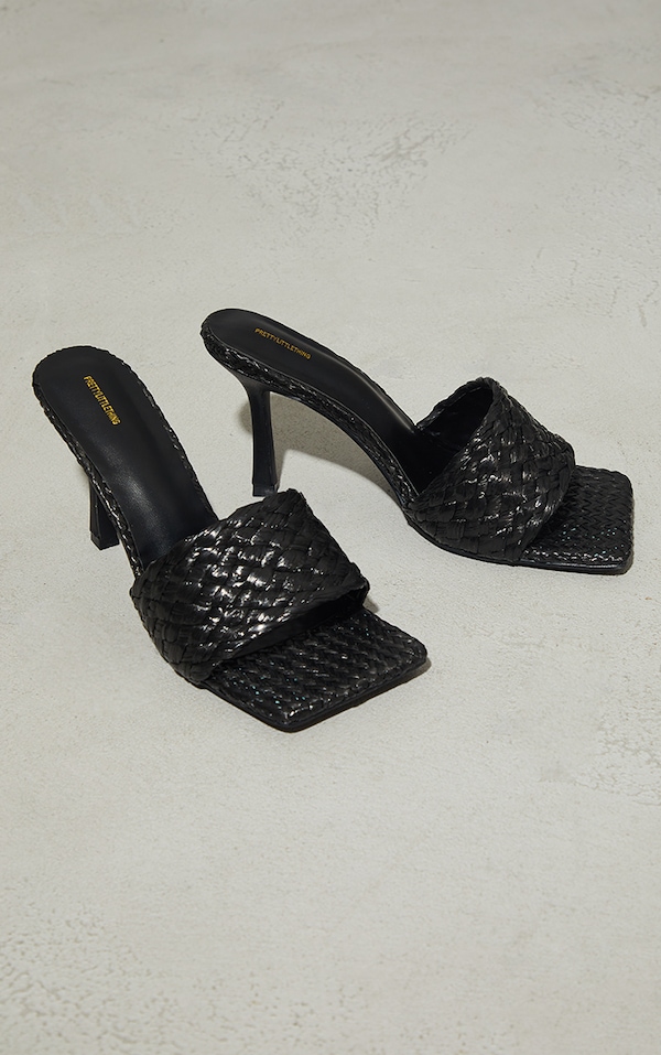 Black Raffia Heeled Mules | Footwear | PLT