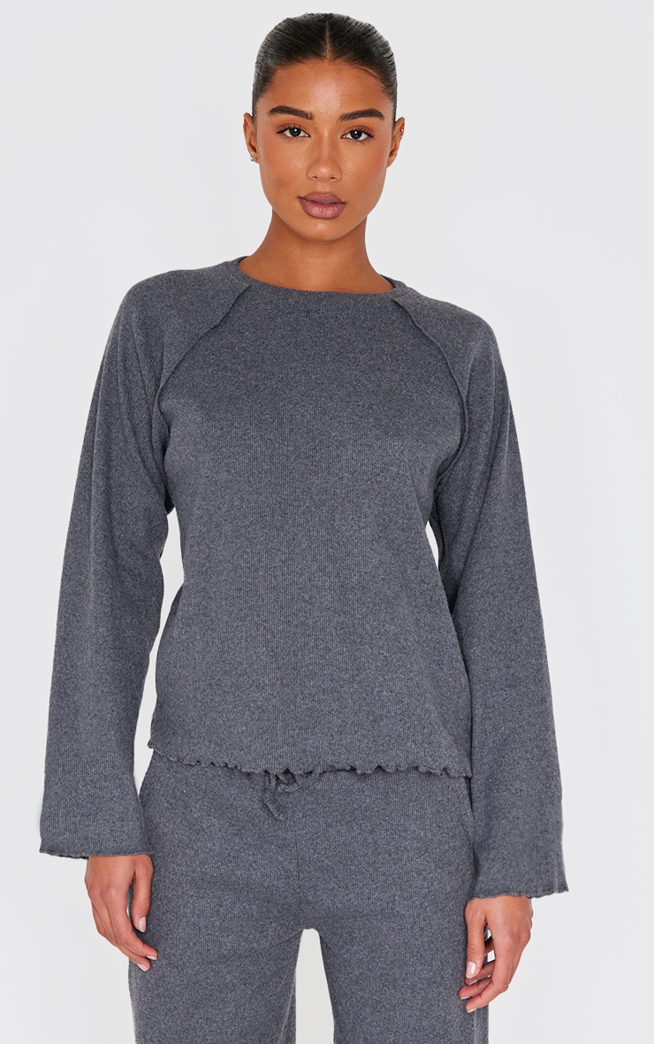 Dark Grey Ribbed Oversized Seam Detail Long Top | Co-ords ...