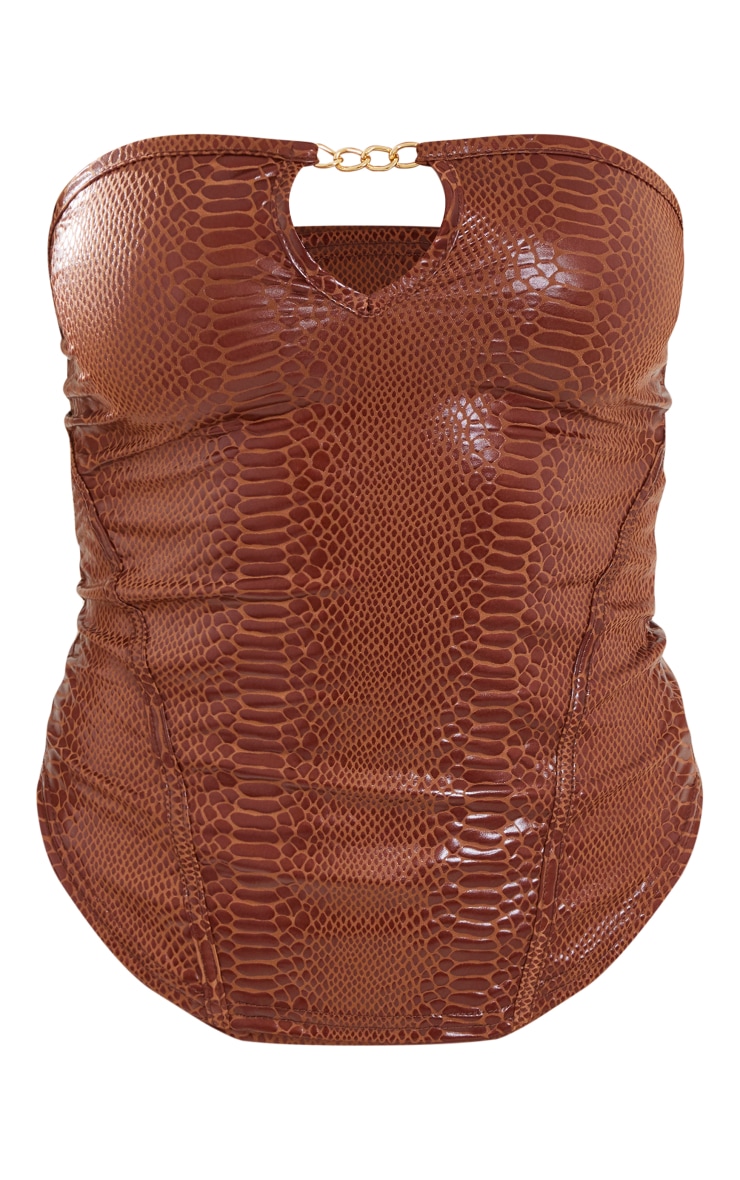 Chocolate Patent Croc Chain Keyhole Bandeau Corset | PrettyLittleThing USA