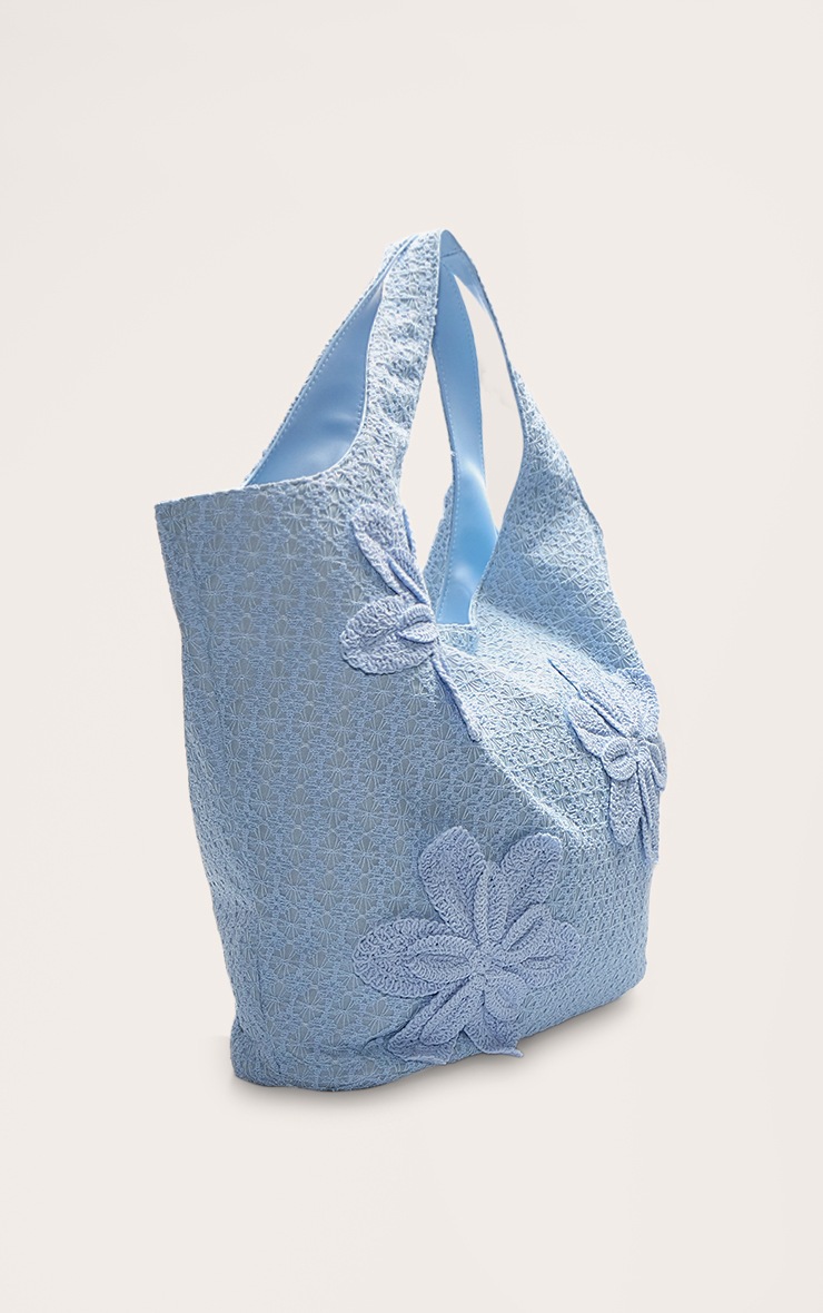 Blue Raffia Floral Placement Beach Tote Bag | Accessories | PLT