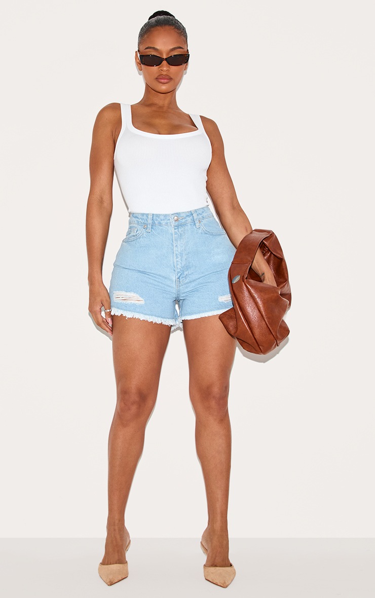 PLT Shape Acid Blue Wash Ripped Denim Shorts | Shape | PLT