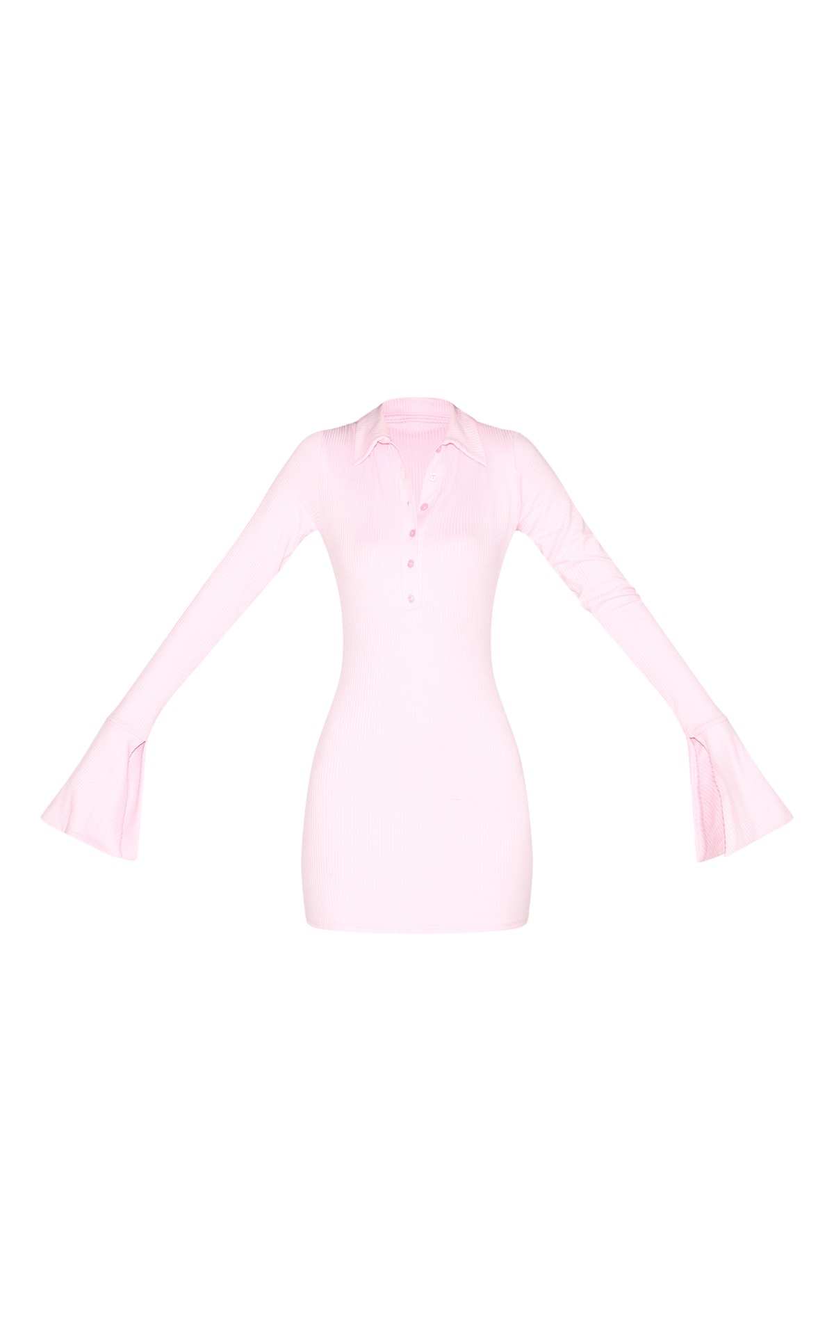 Candy Pink Rib Flared Cuff Bodycon Dress | Dresses | PLT