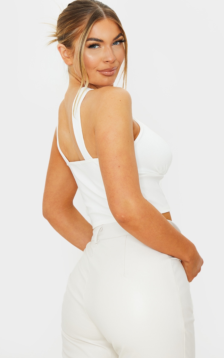 White Pu Underbust Strap Detail Crop Top | PrettyLittleThing USA
