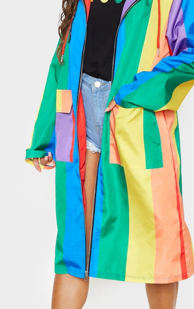 Multi Stripe Longline Rain Mac | PLT USA