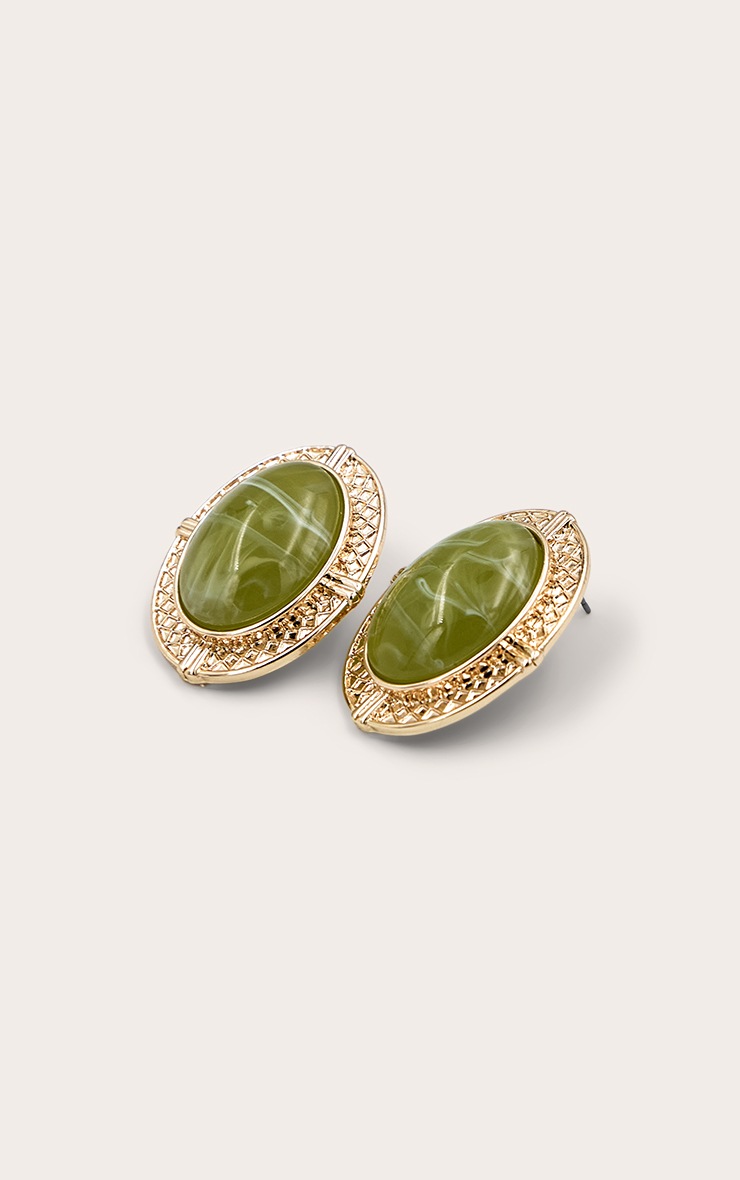 Jade Green Resin Gold Statement Earrings | Accessories ...