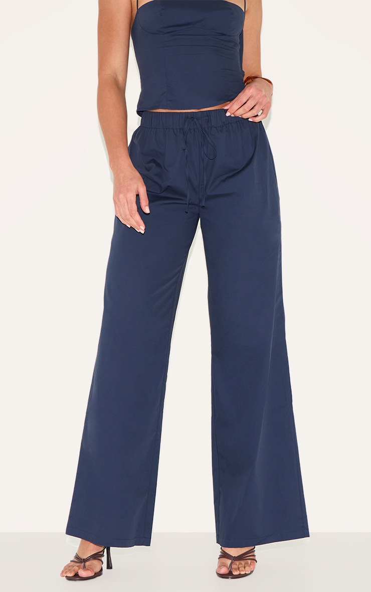 Tall Navy Drawstring Woven Wide Leg Pants | Tall | PLT AUS