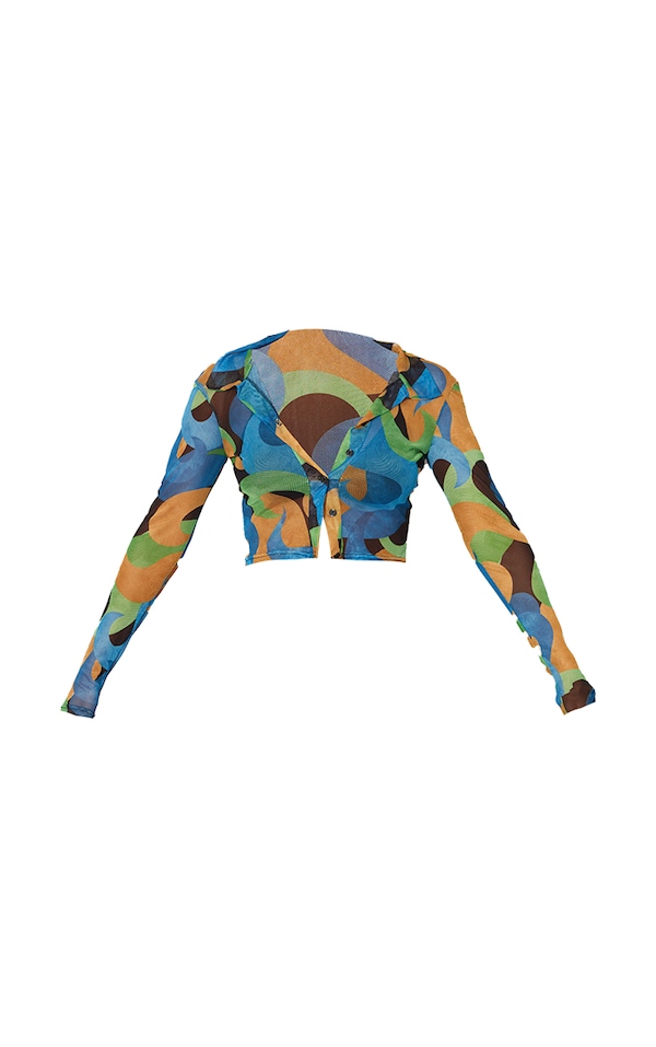 Blue Swirl Print Mesh Shirt | Tops | PrettyLittleThing USA