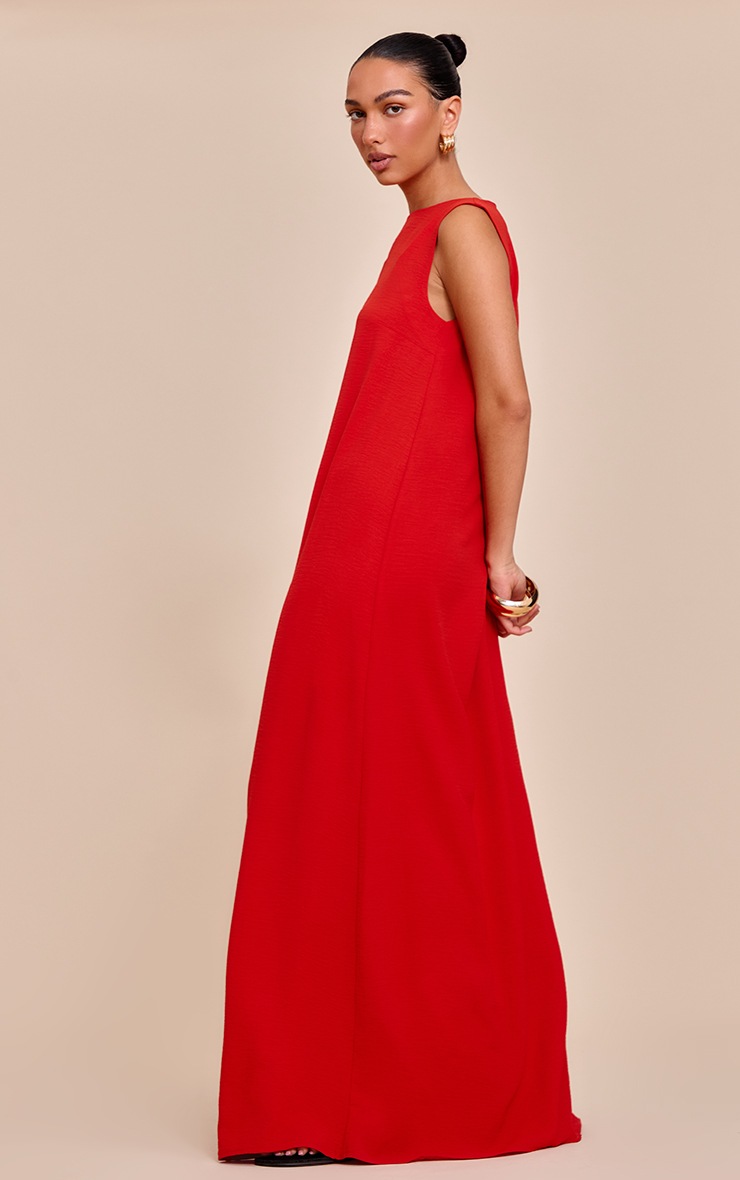 Red Textured Boat Neck Sleeveless Maxi Dress | Dresses | PLT