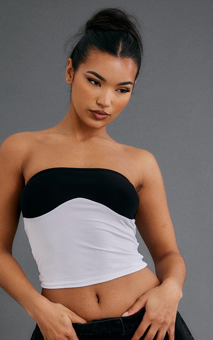 White Slinky Contrast Bust Detail Tube Top | PrettyLittleThing