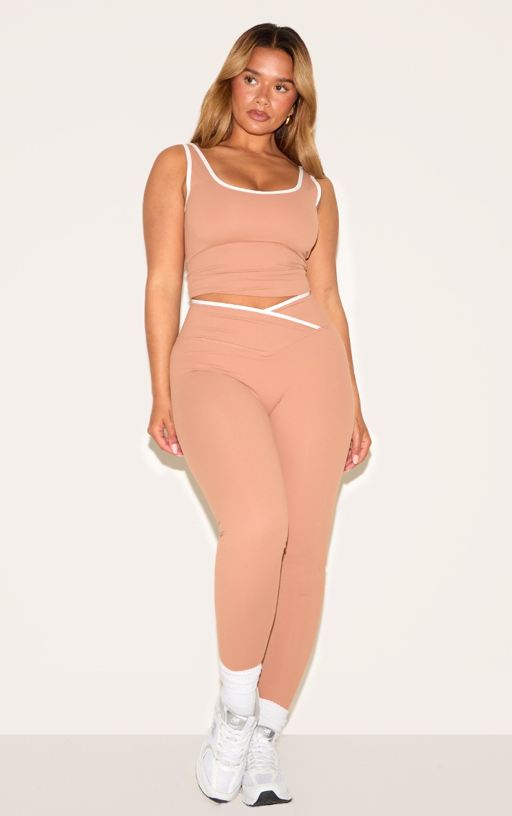 Shape Mocha Active Contrast Binding Longline Top | Shape | PLT