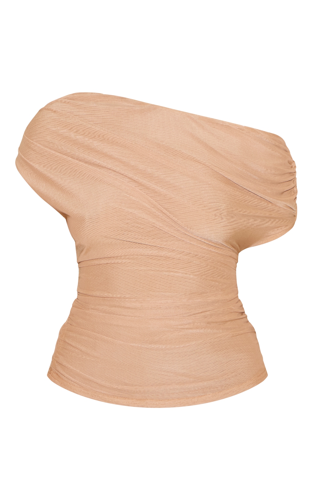 Sand Mesh Ruched Detail Asymmetric | Tops | PLT