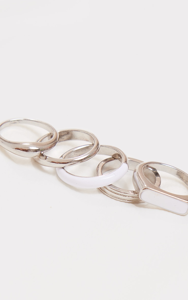 Silver & White Enamel Simple Ring Set | PrettyLittleThing USA