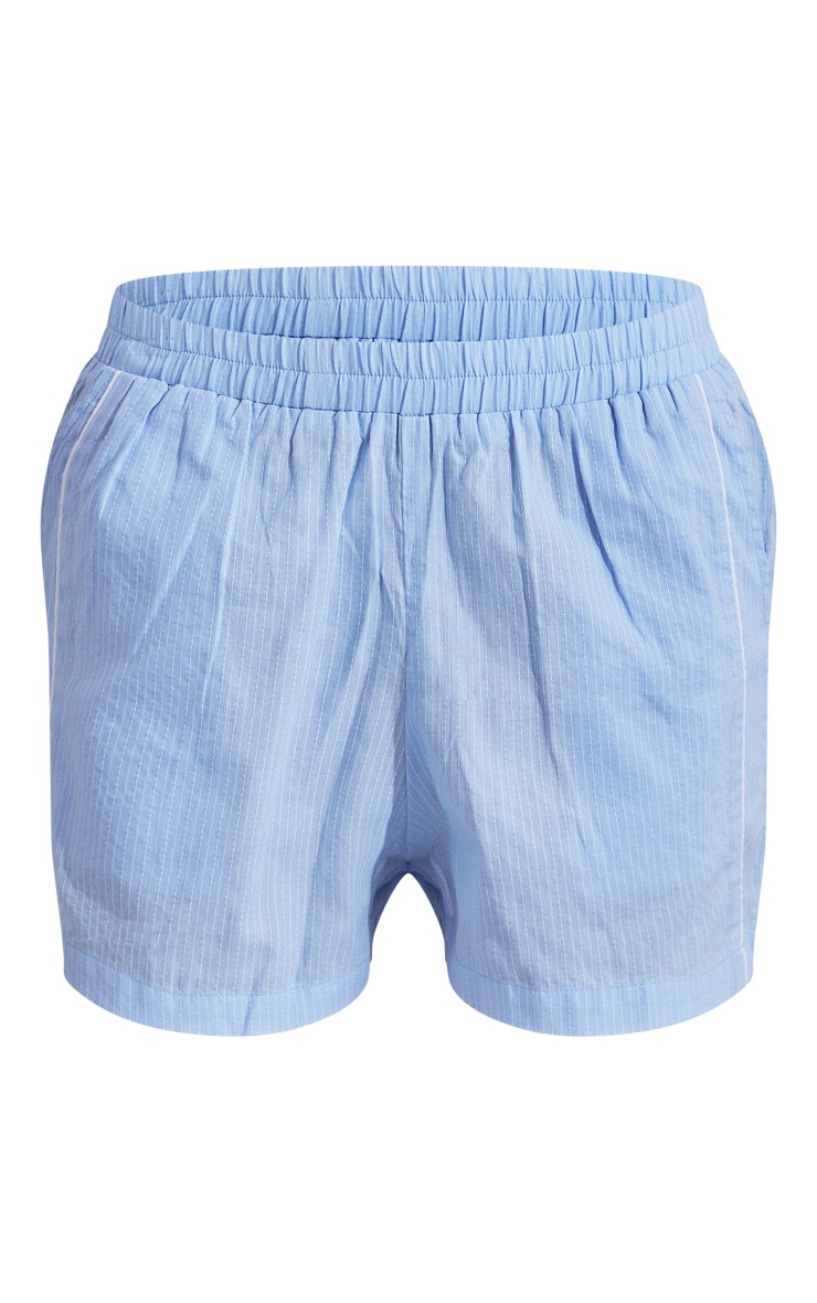Blue Cotton Poplin Pinstripe Pull On Boxy Shorts | PrettyLittleThing