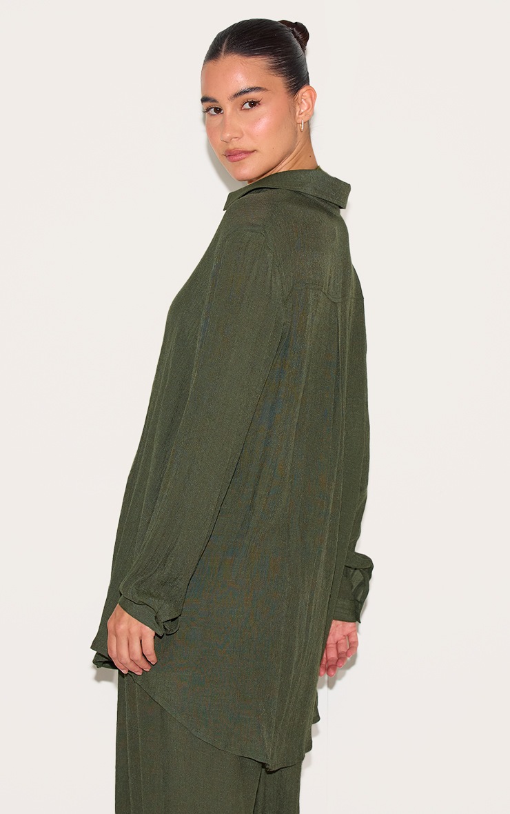 Khaki Green Linen Look Oversized Beach Shirt | Swimwear | PLT