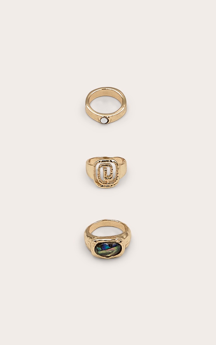 Gold Textured Ring Multi-Pack With Emerald Resin | Accessories | PLT
