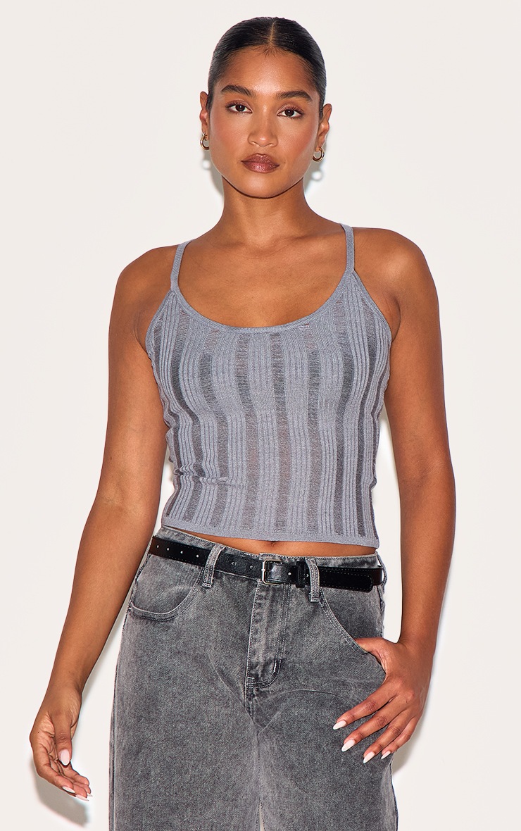 Charcoal Ladder Knit Cami Top | Knitwear | PLT USA
