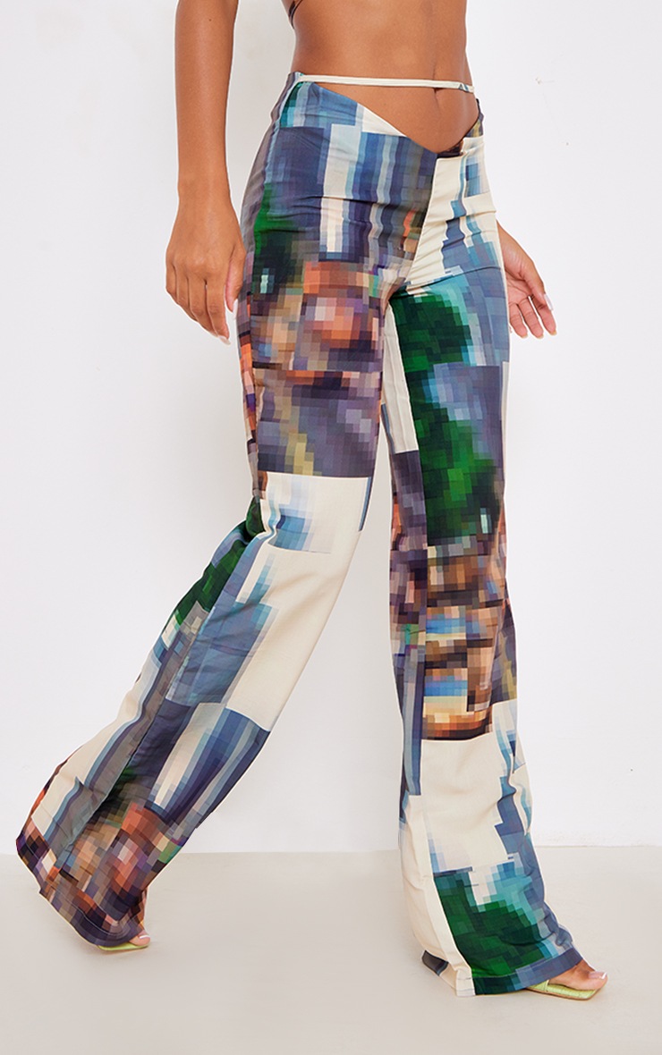 Multi Skyline Print Woven Wide Leg Trousers | PrettyLittleThing