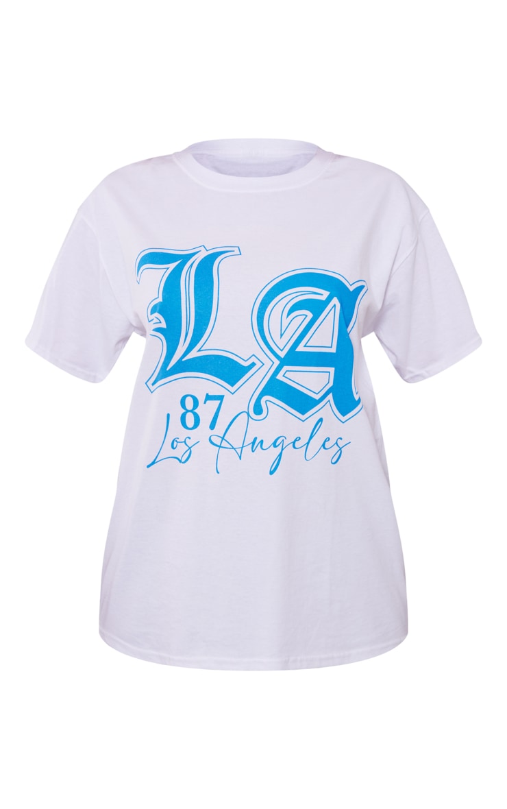 Prettylittlething White La Big Print T-Shirt | PrettyLittleThing QA