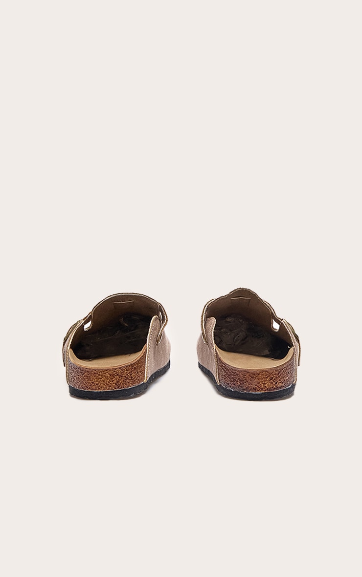 Beige Faux Suede Buckled Mule Cloggs | Footwear | PLT