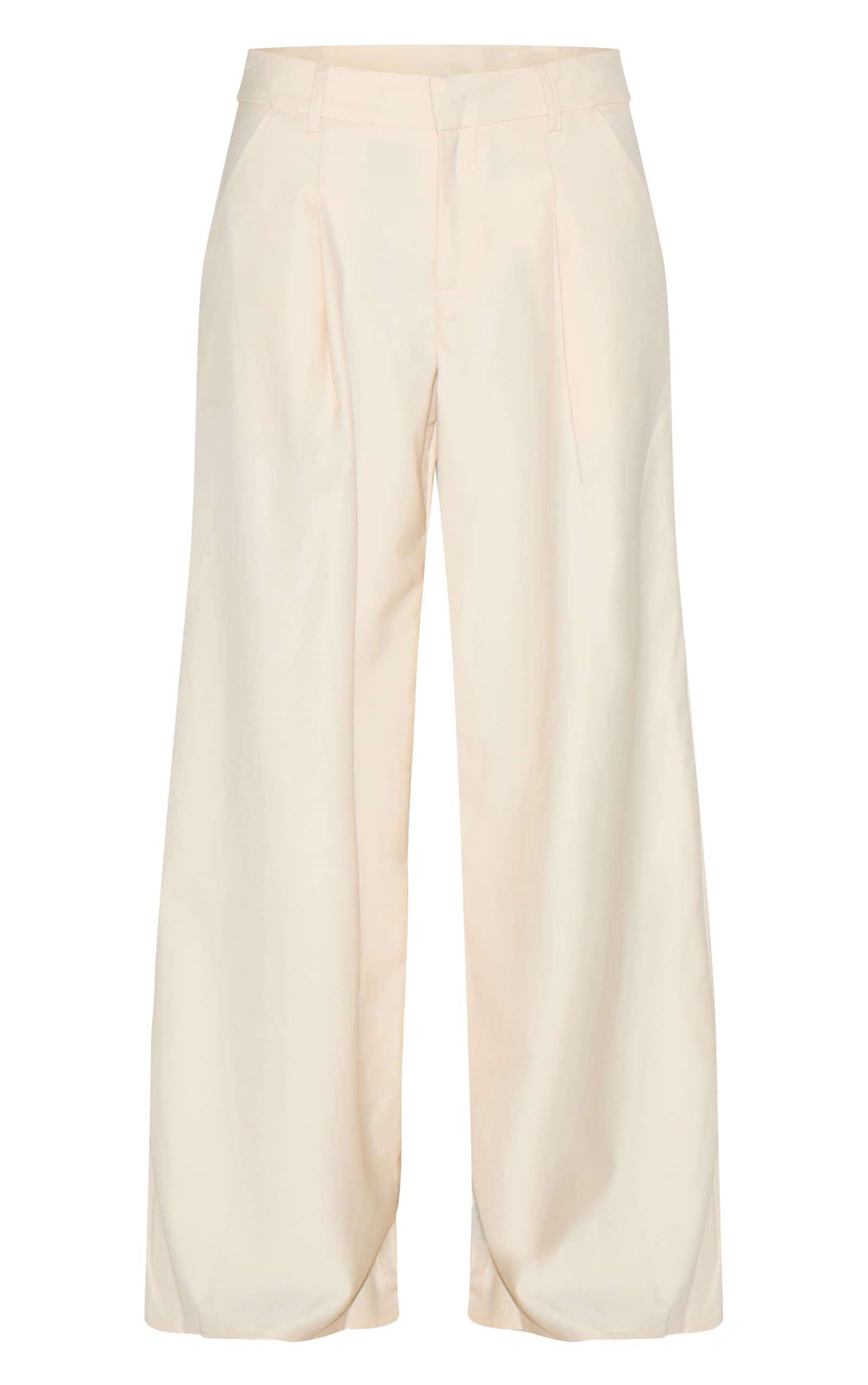 Cream Woven Double Pleat Wide Leg Trousers | Bottoms | PLT