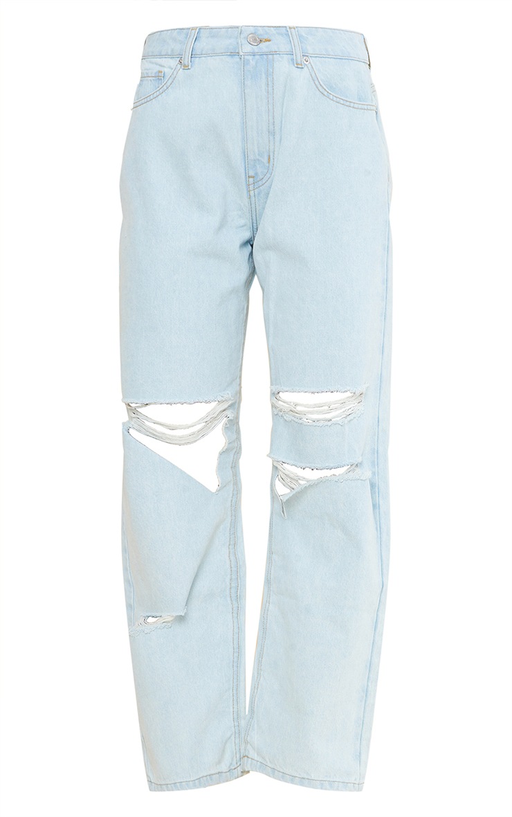 Light Blue Wash Baggy Low Rise Ripped Boyfriend Jeans | Denim | PLT USA