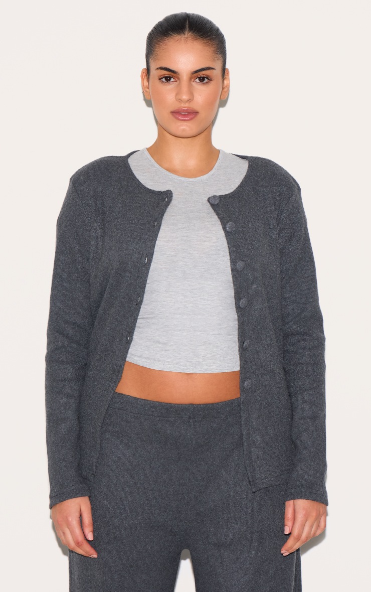 Plus Grey Soft Touch Rib Button Up Top | Plus Size | PLT