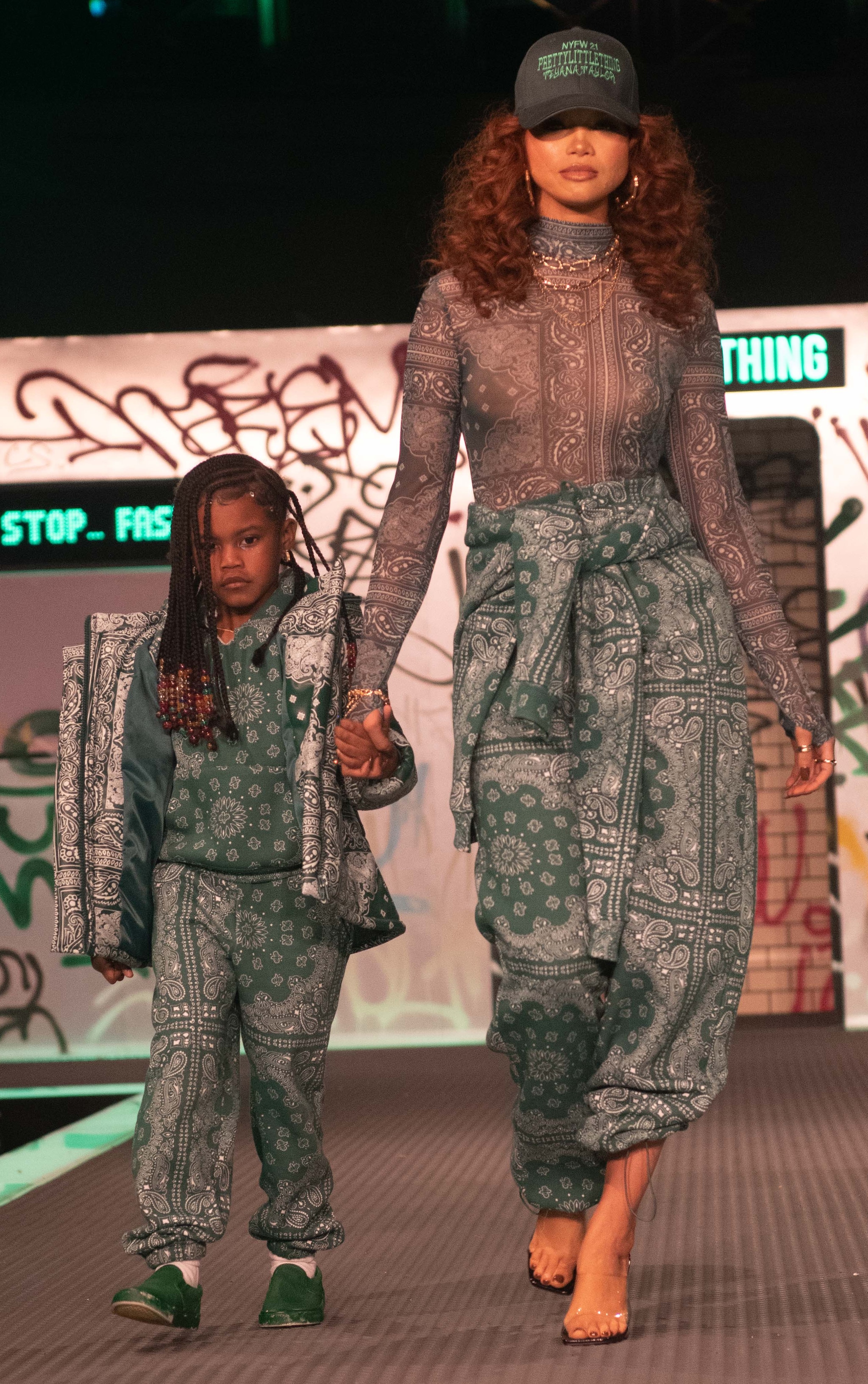 Kids Green Paisley Print Oversized Hoodie | PLT USA