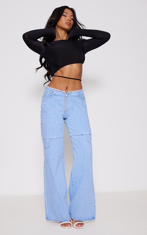 Black Slinky Strap Waist Crop Top | Tops | PLT