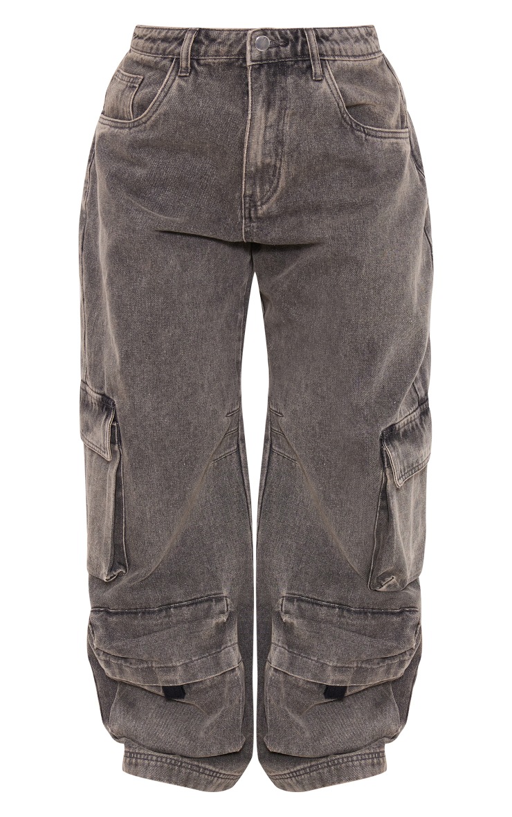 Washed Black Wide Leg Boyfriend Fit Cargos | Denim | PLT