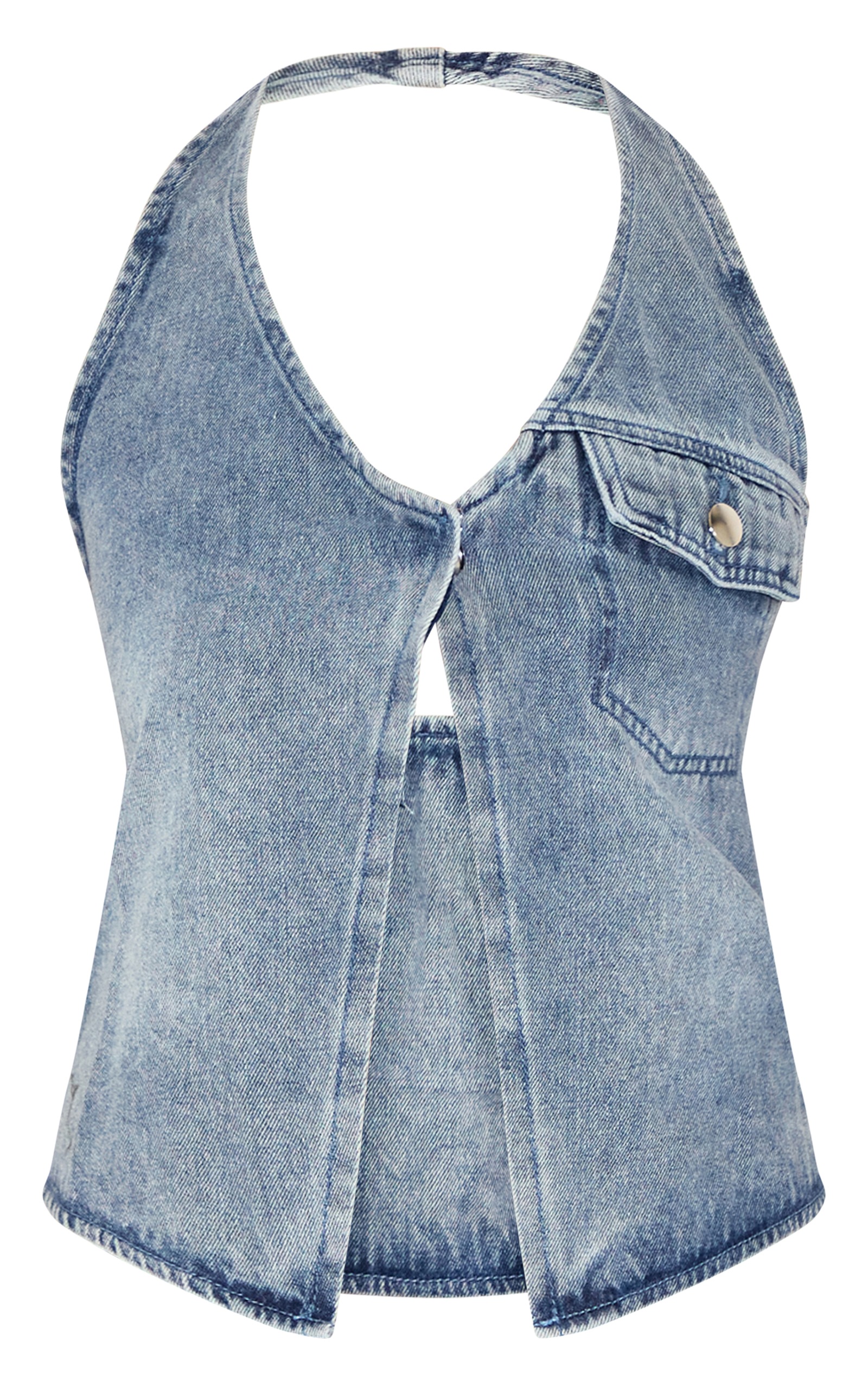 Mid Blue Halterneck Denim Vest | Denim | PLT USA